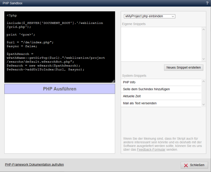 Version 16: PHP Sandbox - PHP ausführen in Kommandofeld
